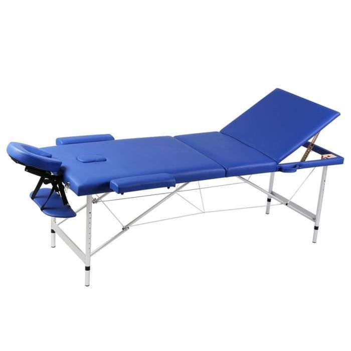 Table De Massage Pliante 3 Zones Bleu Cadre En Aluminium Table De