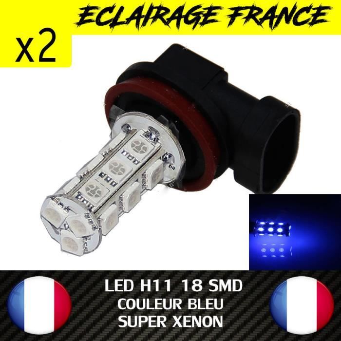 2 AMPOULE LAMPE H11 BLEU 18 LED SMD FEU PHARE XENON SUPER BLUE DRL ...