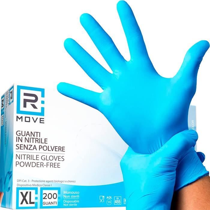 Gants Jetables - 200 Nitrile Xl Bleu Sans Poussière Latex ...