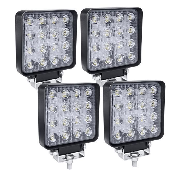 Aufun 4 X 48W Phare de Travail à led, Projecteur Carré 12V 24V Phares ...