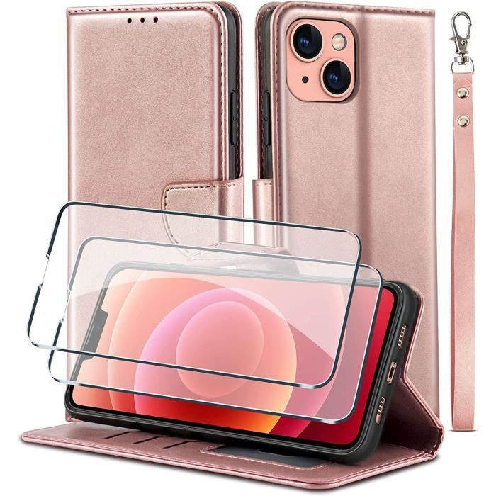 Coque iPhone 13 Mini 5.4" avec 2X Verre trempé Luxe PU Cuir avec ...