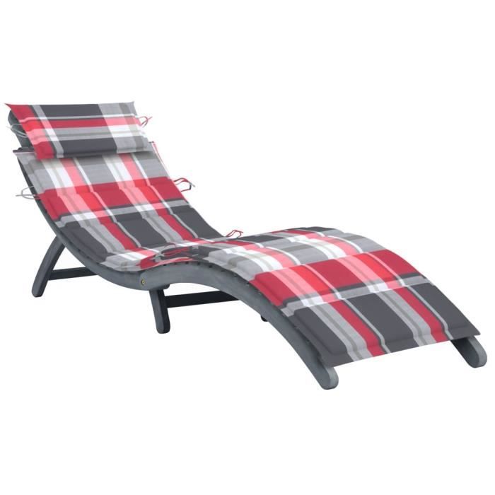 GOTOTOP Chaise longue avec coussin Gris Bois d'acacia solide A3064057 ...