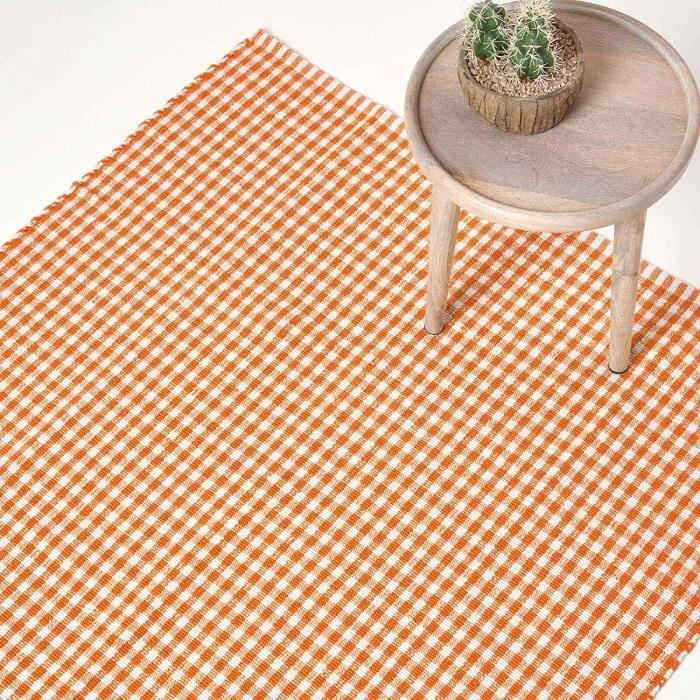 Tapis - Carreaux de Gingan Orange Blanc 60 x 90 cm - Cdiscount Maison