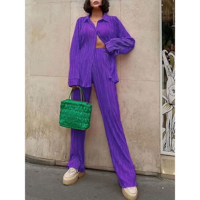 Ensemble de vêtements,Ensemble Chemise et Pantalon à Jambes Larges pour ...