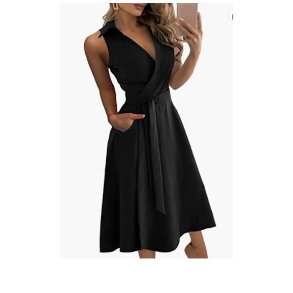 Robe Longue Femme - Mode - Col en V - Impression Géométrique - Été Noir ...