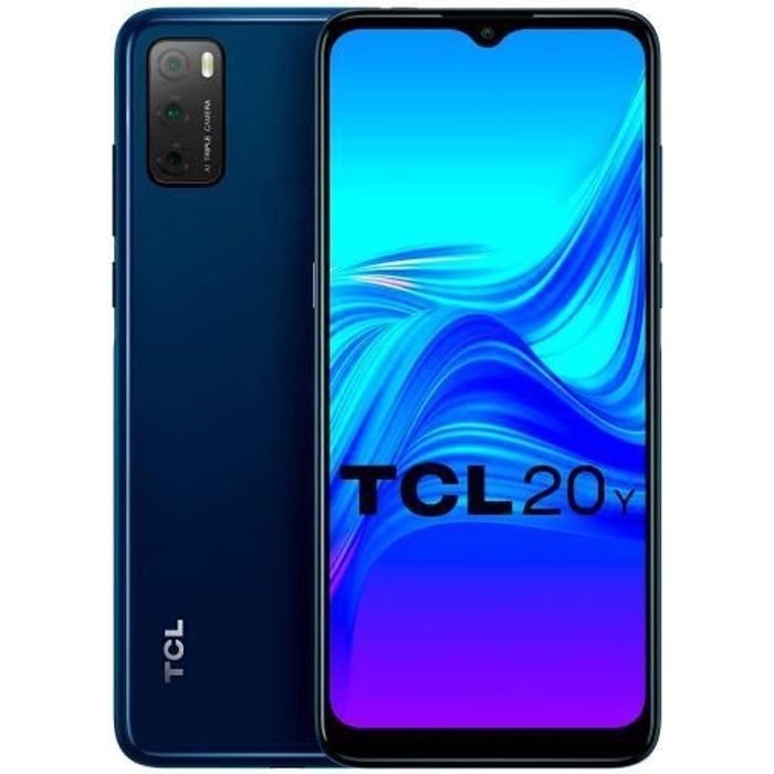 Smartphone TCL 20Y de couleur bleue (bleu bijou) avec écran 6,52" HD+ ...