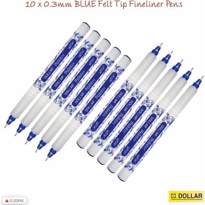 Wow Lot De 10 Stylos À Pointe Fine (0,3 Mm), Bleu, Parfaits Pour Les ...