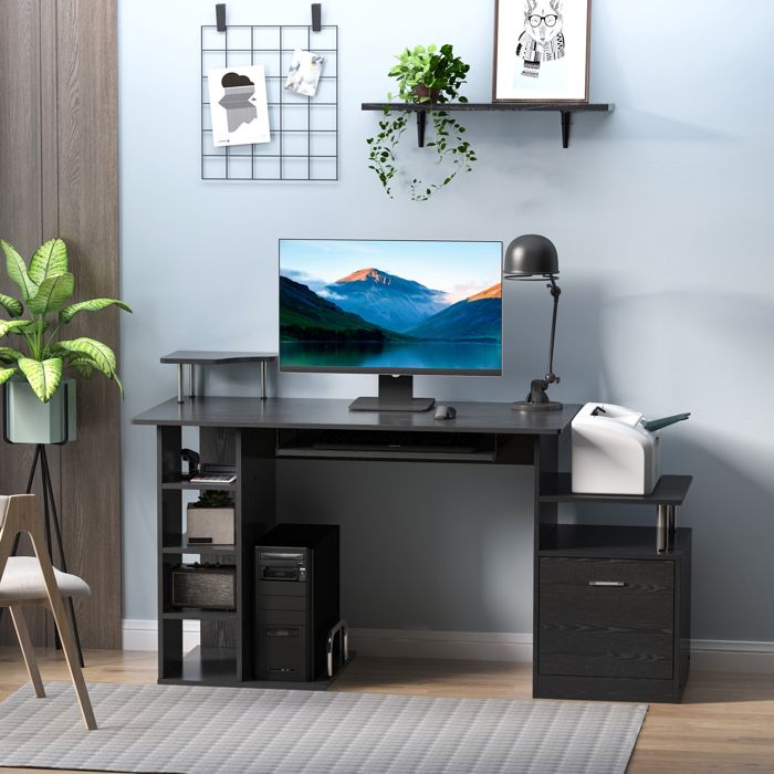 Bureau pour ordinateur table meuble pc informatique en mdf noir ...