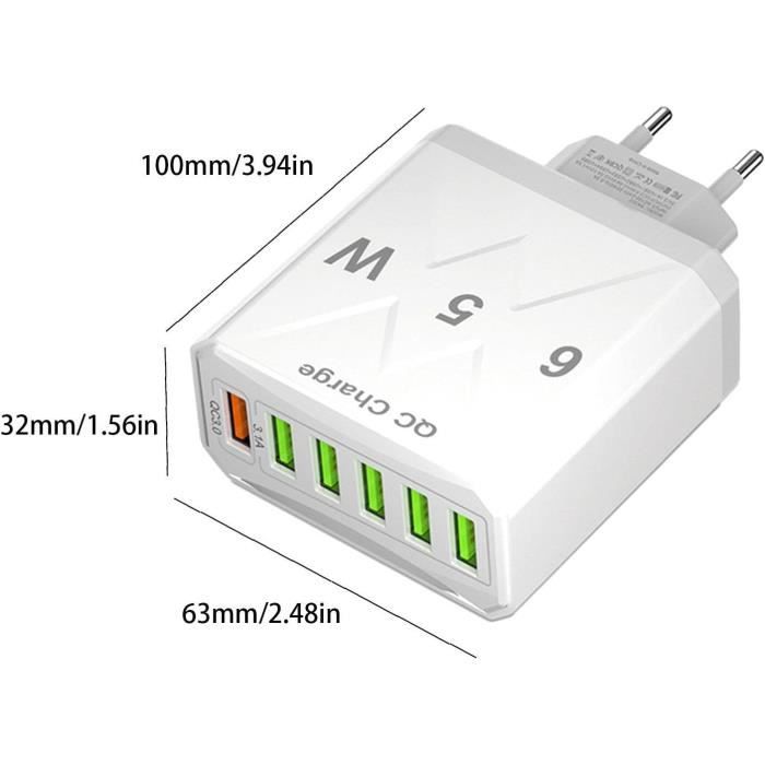 Bloc Chargeur Usb | Recharge Rapià 6 Ports | 6 Adaptateur Secteur Portable Usb A Pour Lecteur ...
