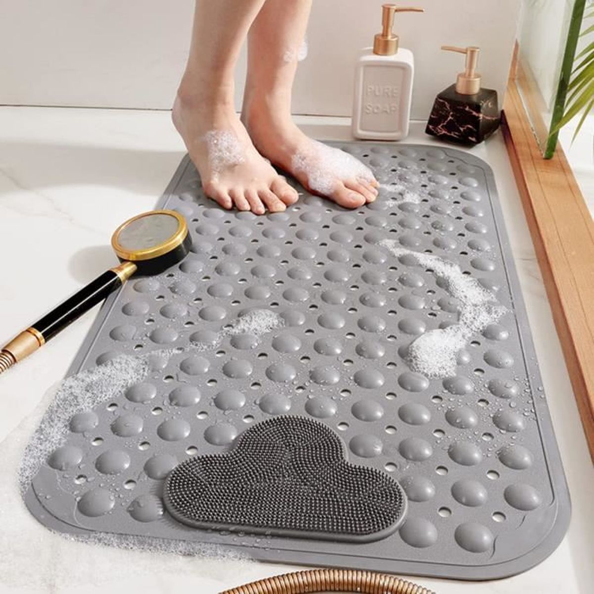Tapis Douche Antiderapant avec Ventouses et Trous de Drainage, Tapis de ...