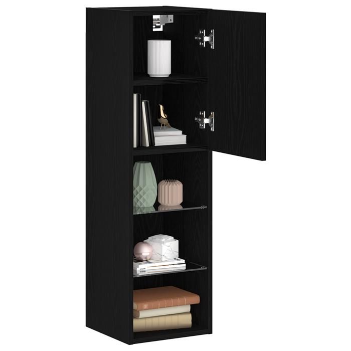 Elégant Meuble TV LED Cabinet de rangement/ - chêne noir - 30,5x30x102 ...