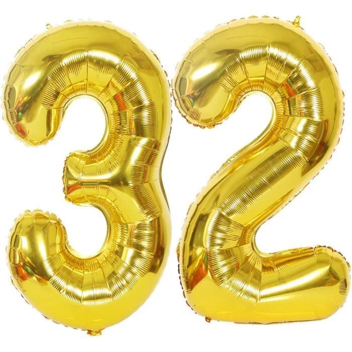 Ballons Anniversaire 32 Ans Doré, 40 Pouces Feuille Ballon Chiffre 32 ...