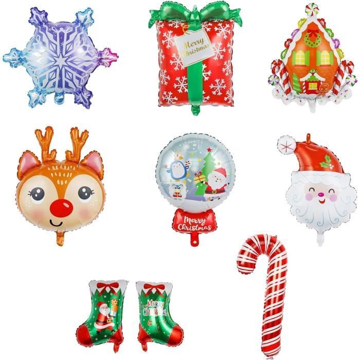 Goldrock Lot De 8 Ballons De Noël Tête De Père Noël, Tête D'Élan Flocon ...