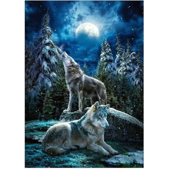 Kit de broderie diamant avec outils Motif loup hurlant et tête de loup ...