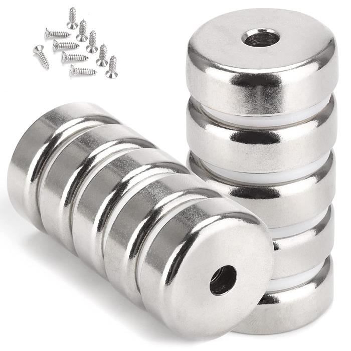10 Pièces Aimant 20KG Force Aimant Puissant 25 x 8mm avec Trou et ...
