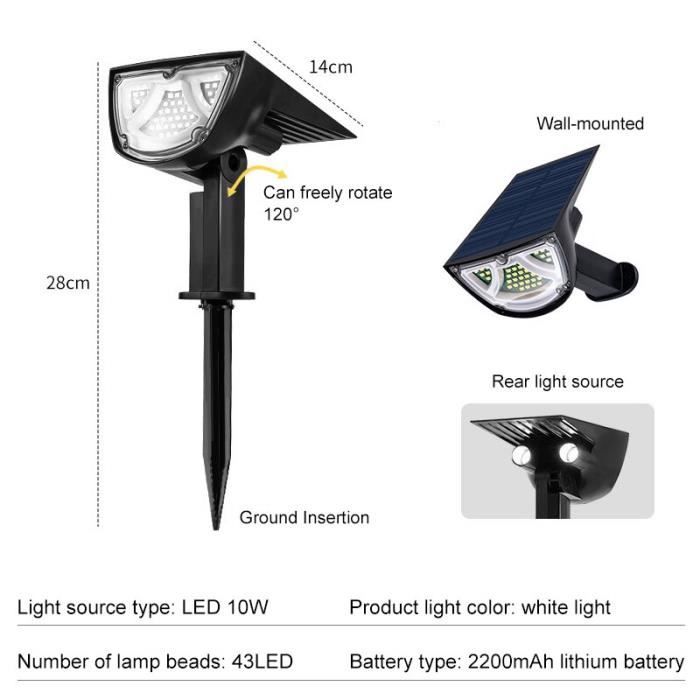 Lampadaire extérieur,Lampe solaire d'extérieur à 43 LED rvb, contrôle ...