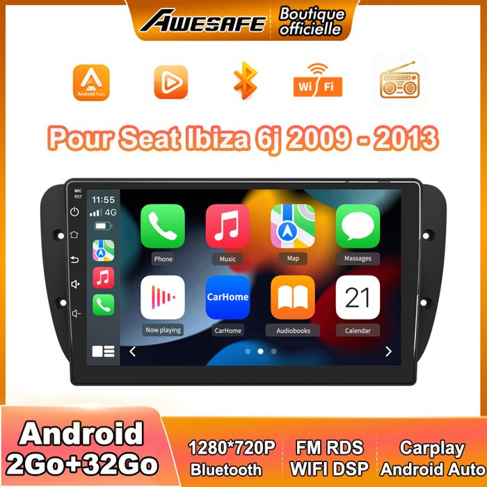 AWESAFE Autoradio Android 13 2Go+32Go pour Seat Ibiza 6j (2009-2013) 9 pouces Écran avec Carplay ...