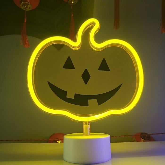 Panneau Néon Citrouille jaune avec Base, Décoration Halloween de Table ...