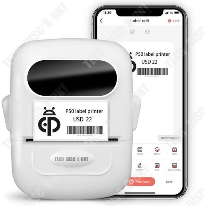 TD® Mini imprimante connexion bluetooth machine d'étiquetage thermique ...