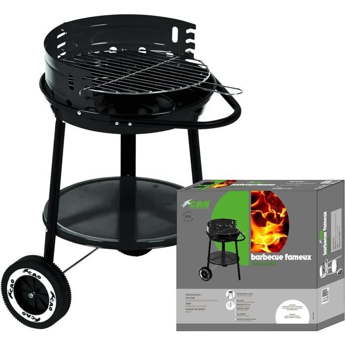 Barbecue Rond Mobile TRAHOO - Fameux[W2074] - Noir - Sur chariot ...
