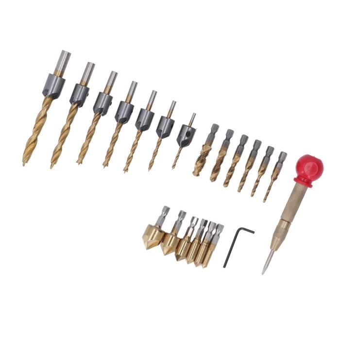 VBESTLIFE Kit de foret à chanfreiner à fraiser 20 pièces or titane ...