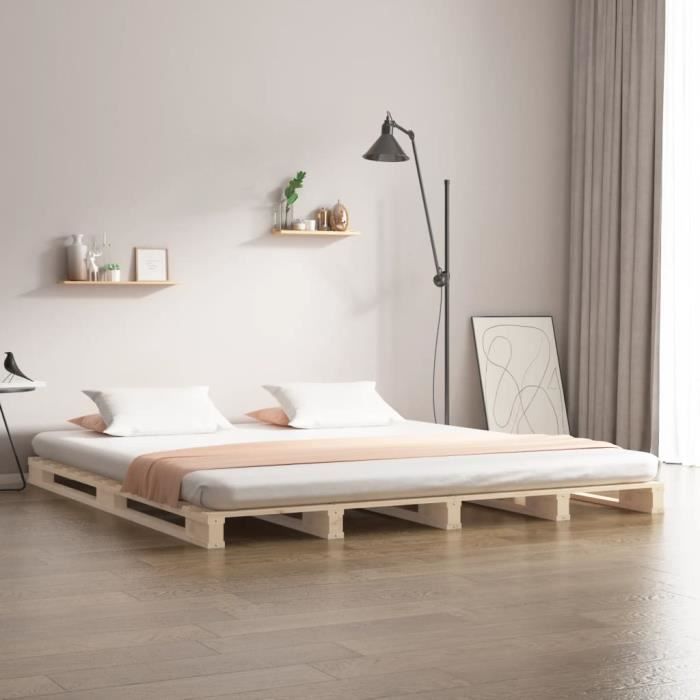 Elegant 180 x 200 cm Lit Adulte - Lit de palette 180x200 cm bois de pin ...