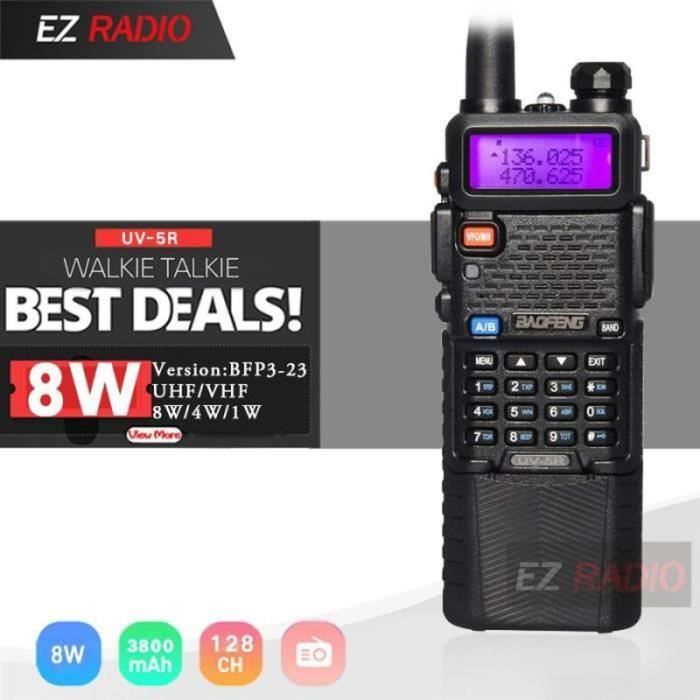 Mise à niveau 8 w Baofeng UV-5R avec 3800 mah Talkie Walkie 10 km De Puissance Tri Dual Band ...