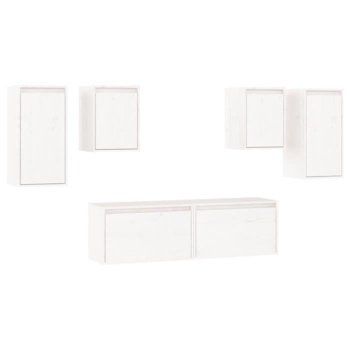 HAO Meubles TV 6 pcs Blanc Bois massif de pin-S7449 - Cdiscount Maison