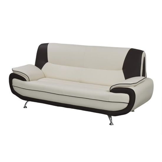 Canapé 3 places - MUZA - Simili cuir - Blanc et noir - Confort ferme ...