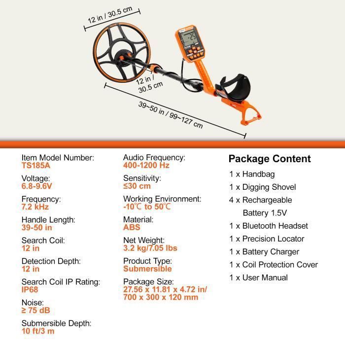 VEVOR Détecteur Métaux Professionnel Étanche Rechargeable Recherche d'Or 30,5 cm - Cdiscount ...