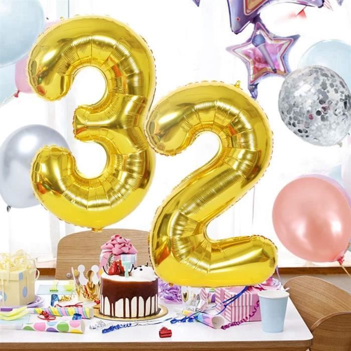 Ballons Anniversaire 32 Ans Doré, 40 Pouces Feuille Ballon Chiffre 32 ...