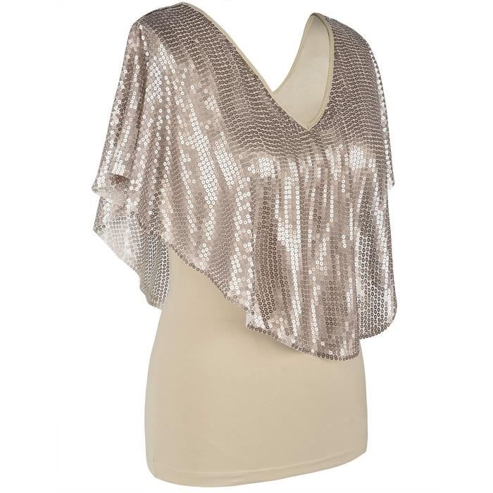 Polo MJ00O Tunique Tops Sequin Overlay épaule froide Glitter Cocktail ...