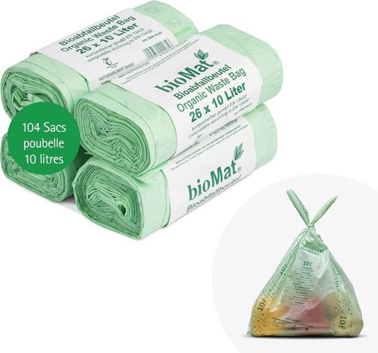 Sac Poubelle Compostable 10L Avec Poignée, 104 Sacs, Qualité Supérieure ...