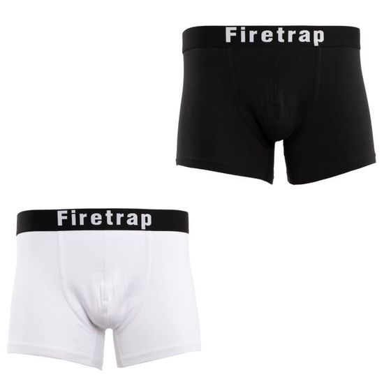 Firetrap Lot De 2 Boxers Taille Élastiquée Hommes Blanc/noir ...