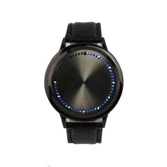 Montre portable à écran tactile LED à cadran rond avec bande PU (noir ...