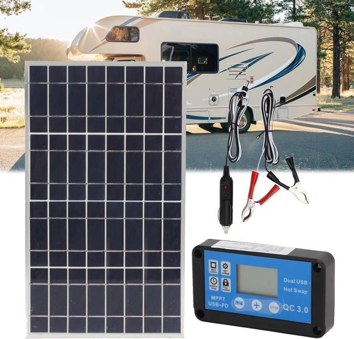 UPIKIT Chargeur De Panneau Solaire 30w 60w 90w 120w, Kit De Panneau Solaire 12v / 24v, avec ...
