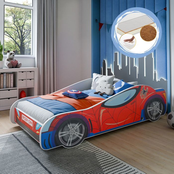 Lit enfant voiture Spider 160x80 cm – lit auto + sommier + matelas en ...