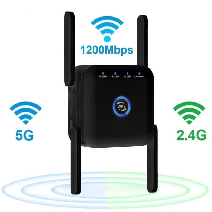 5G noir - Répéteur Wi-Fi 5G-1200 GHz, 2.4 Mb-s, longue portée, amplificateur de signal pour ...