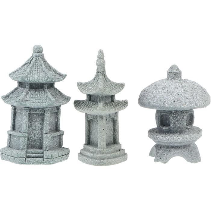 Lot de 3 lanternes japonaises en Pierre,Mini pagode, Statue Asiatique, décoration de Jardin ...