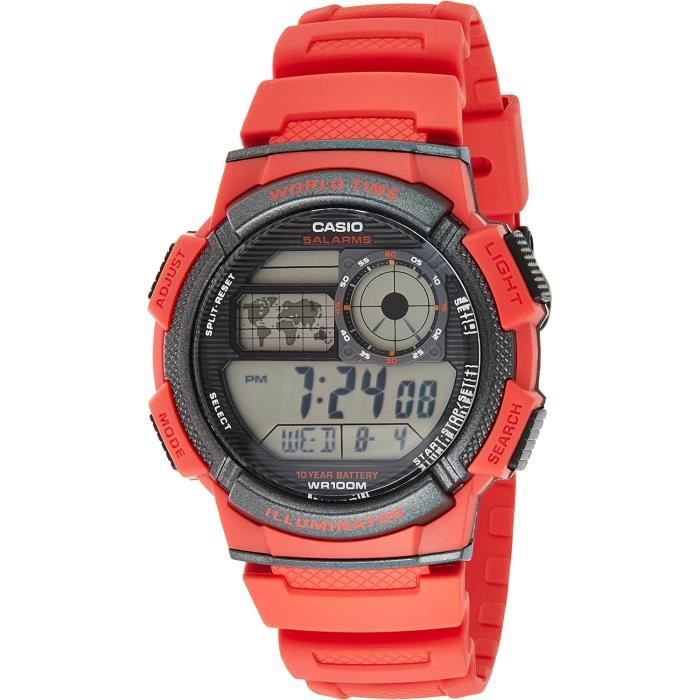Montre - CASIO - AE-1000W-4AVDF - Quartz - Digital - Sport - 40 mm - Rouge Rouge, Sport - Achat ...