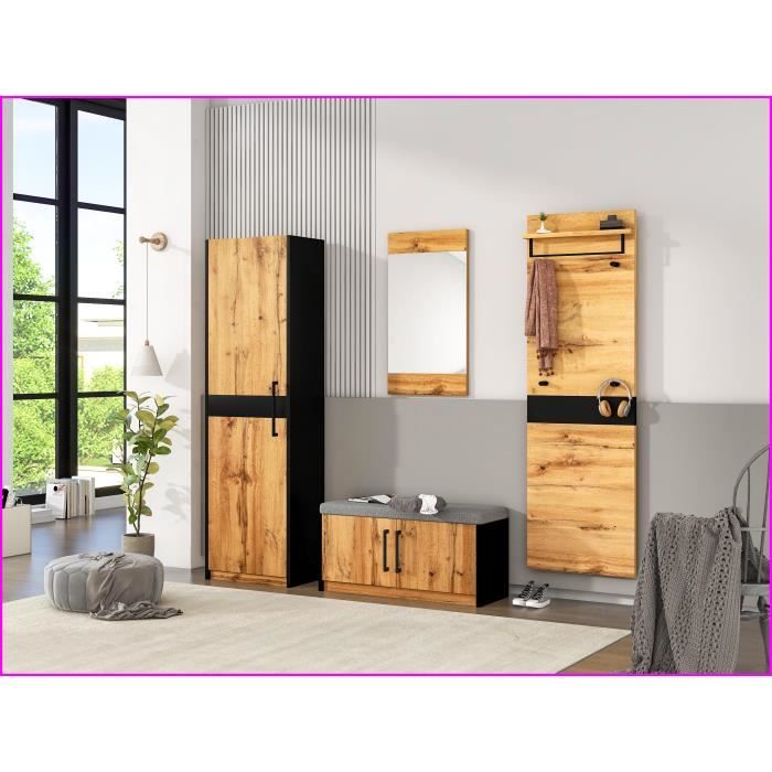 Set de vestiaire - KEEN SO - 4 pièces - Miroir et banc - Bois marron ...
