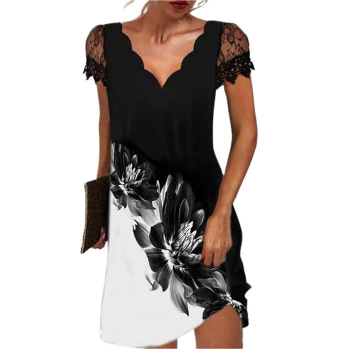 ROBE Impression florale OMM Mini robe haute taille Femmes manches ...