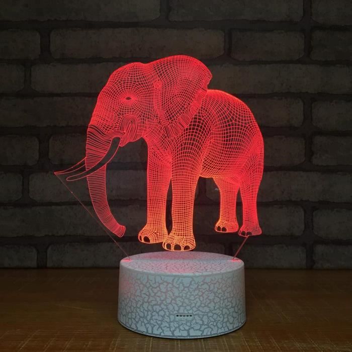 3D Illusion Nuit Lumière Éléphant Forme Touch Veilleuse 7 Couleurs ...