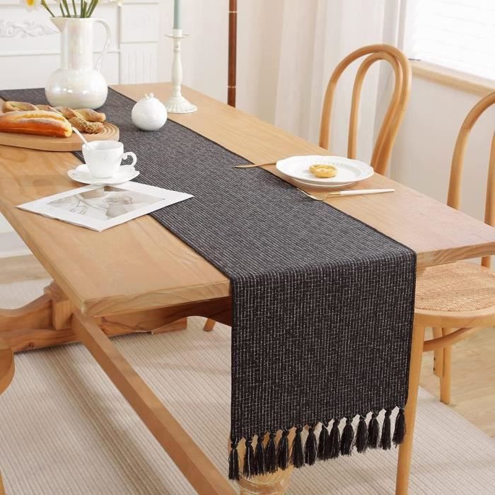 Chemin De Table Style Maison De Campagne Bohème Avec Pompons Noir 32 X ...