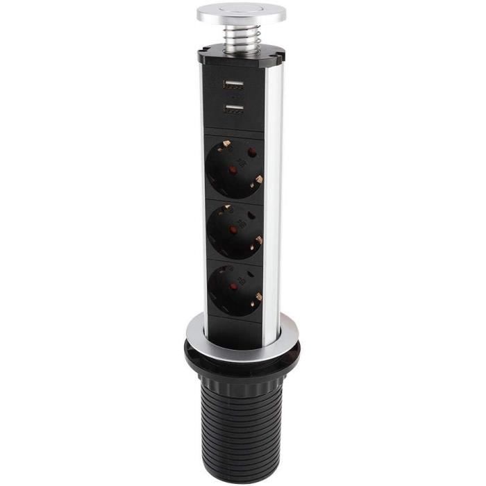 Multiprise De Bureau Escamotable, Prise Rétractable 3 Prises Avec 2 Usb ...