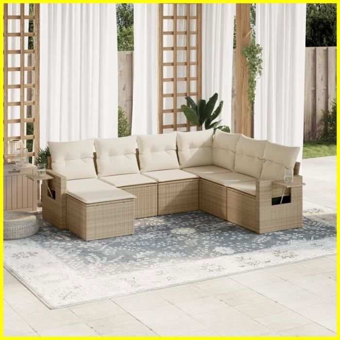 DXBK Salon de jardin avec coussins 7 pcs beige résine tressée 3220497 ...