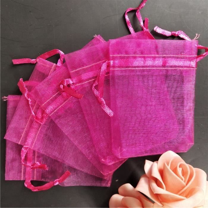 PAPIER CADEAU ,rose red-9x12 cm-50pcs--Sacs blancs en Organza à cordon ...