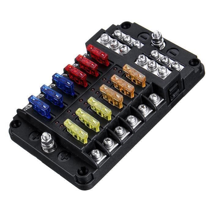 Ywei Boîte Fusibles 12 Voies 32V Support Positive Négative LED ...