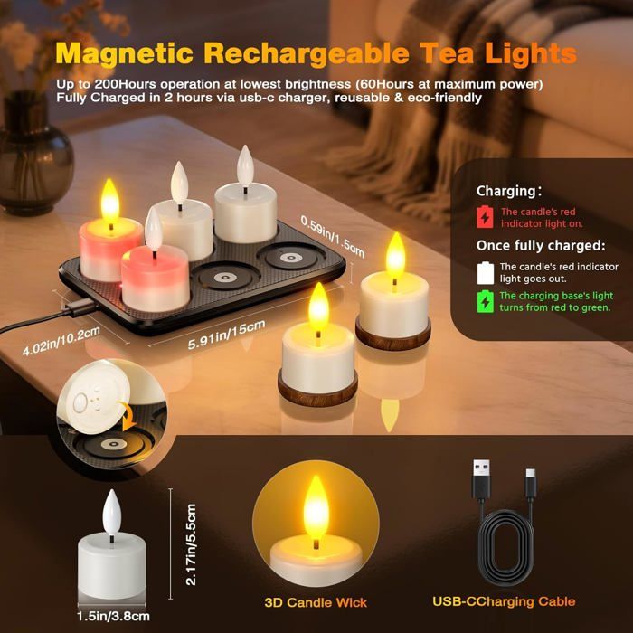 Bougies Chauffe-plat LED Yme Lot de 6 Rechargeables avec Station de ...