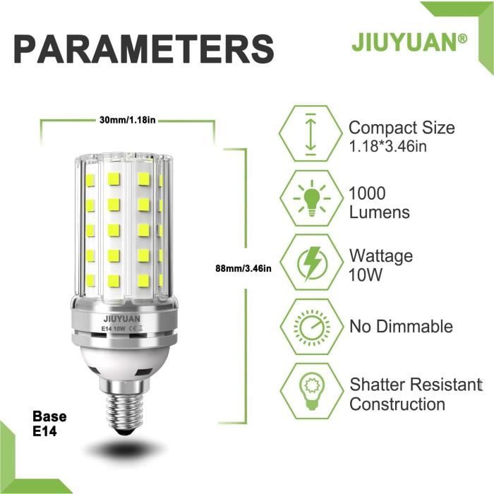 Ampoule Led E14 10W 6000k Blanc Froid 1000LM équivalent ampoules à incandescence 80W, Ampoules ...